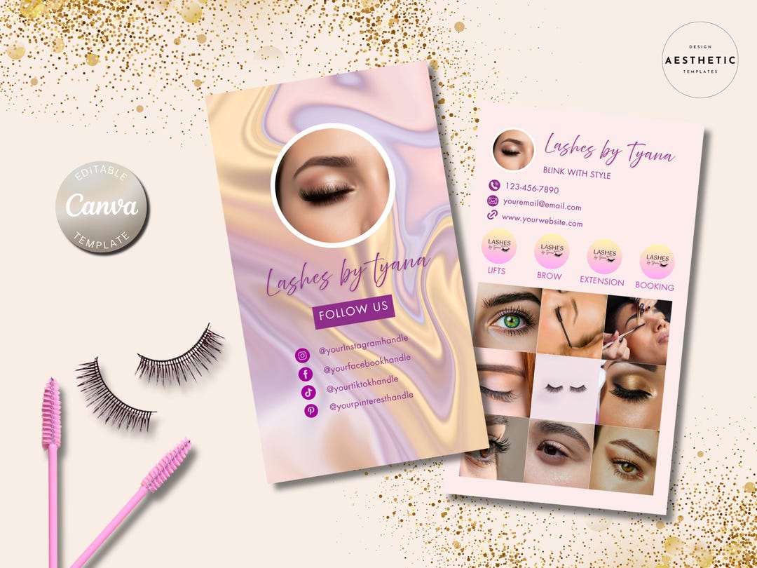 Lash Business Cards Template: Modern Holographic Gradient Design (canva ...