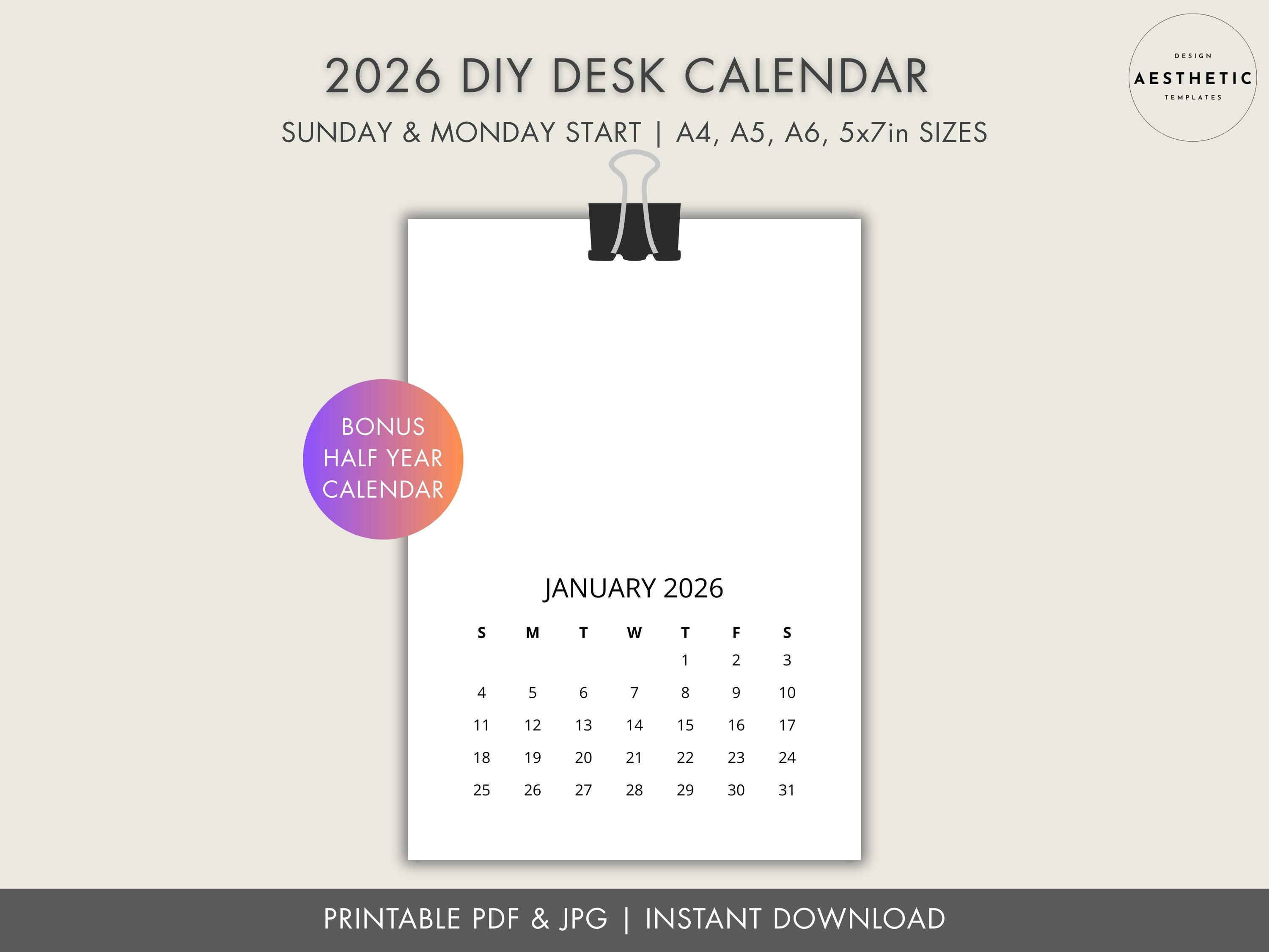 2026 DIY Desk Calendar Template | Simple Minimalist Monthly Creative ...