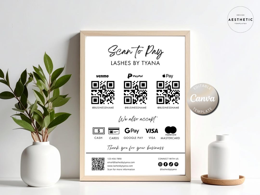 Editable Canva QR Code Payment Sign Template | Modern Simple Minimalist ...
