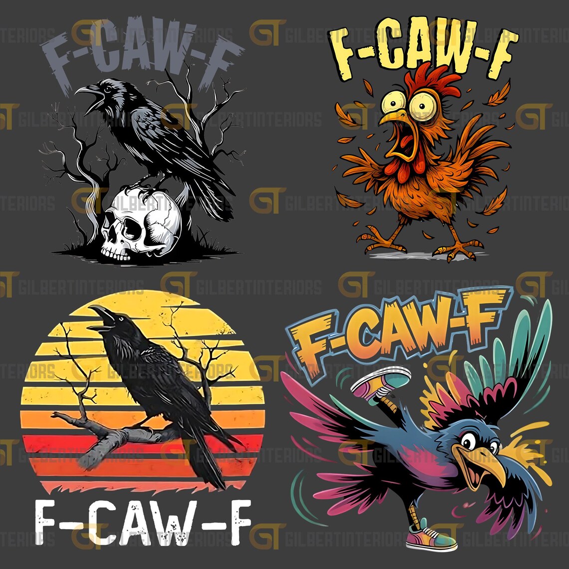 F-CAW-F Crow 1 PNG, Funny Raven Digital Download, Skull Bird ...