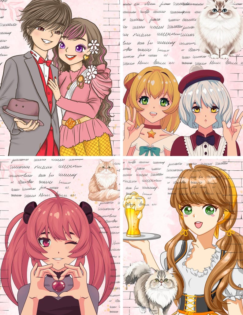 Anime Girls Scrapbook Pages | Kawaii Paper | Printable Junk Journal Kit ...