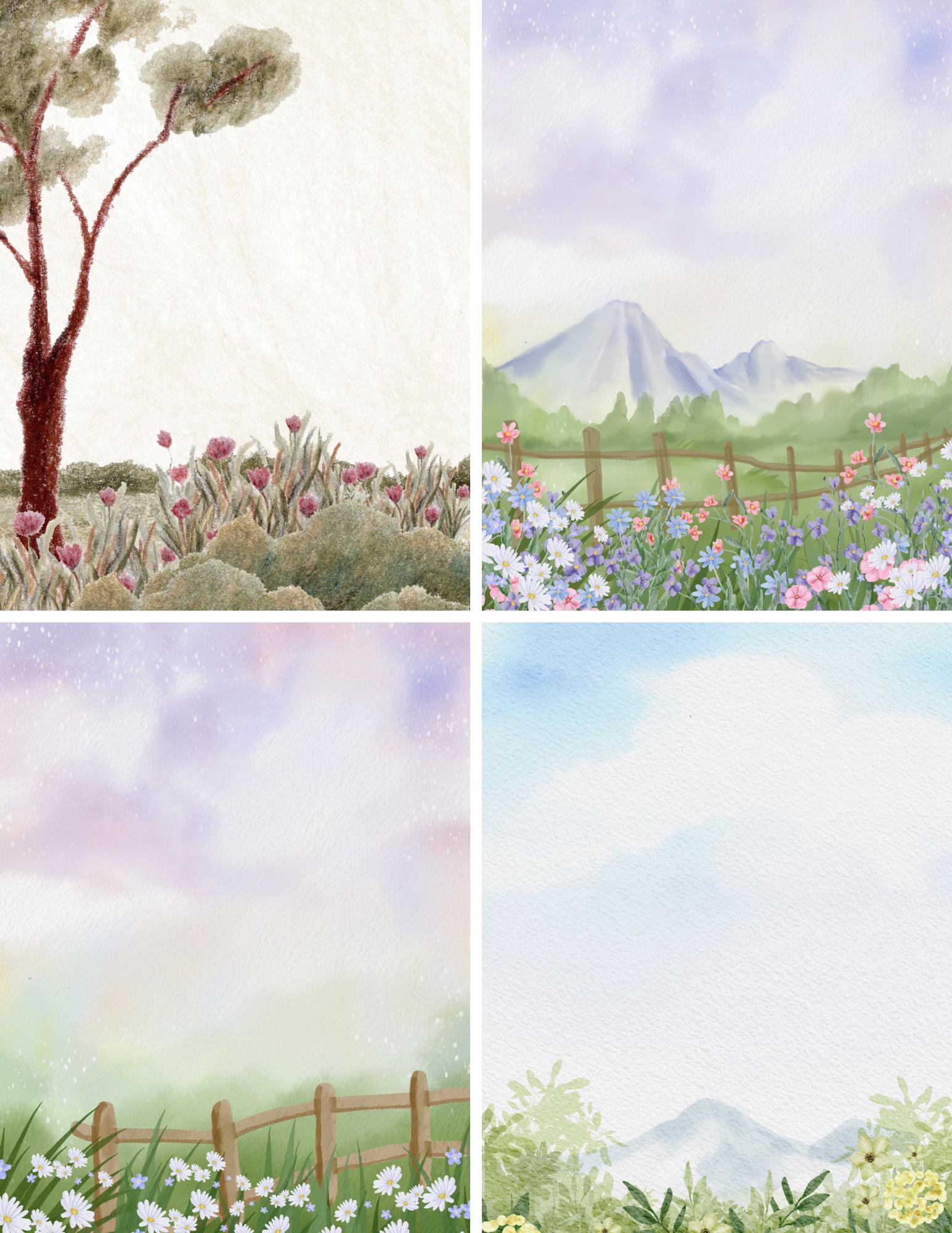 Watercolor Nature Backgrounds Printable | Soft Pastel Floral Landscapes ...
