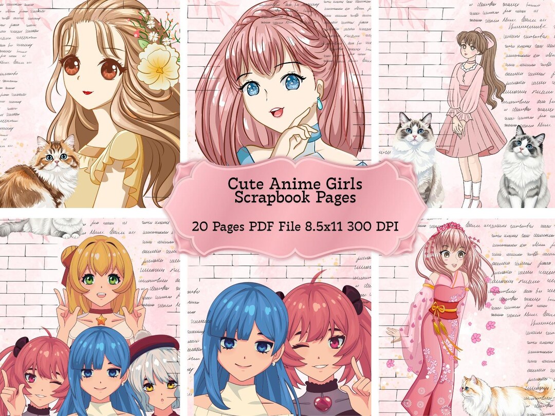 Anime Girls Scrapbook Pages | Kawaii Paper | Printable Junk Journal Kit ...
