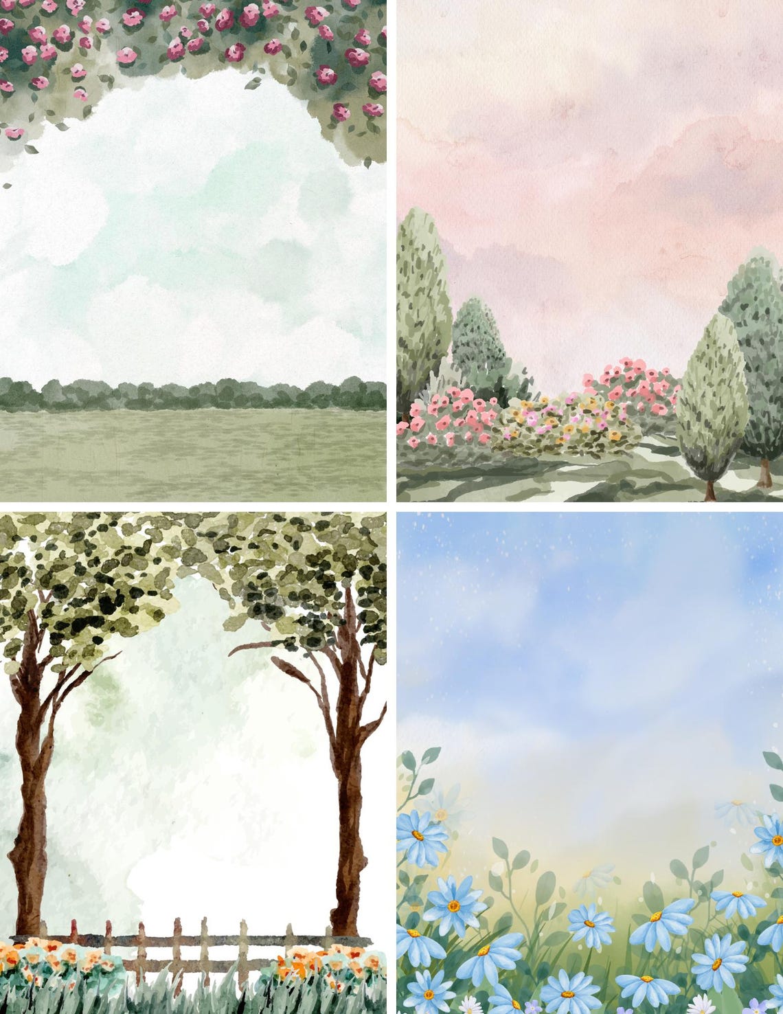 Watercolor Nature Backgrounds Printable | Soft Pastel Floral Landscapes ...