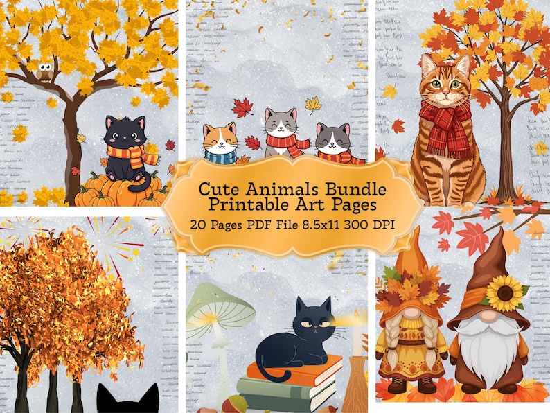 Animals Printable Pages | Fall Animal Art Bundle | Cozy Woodland ...