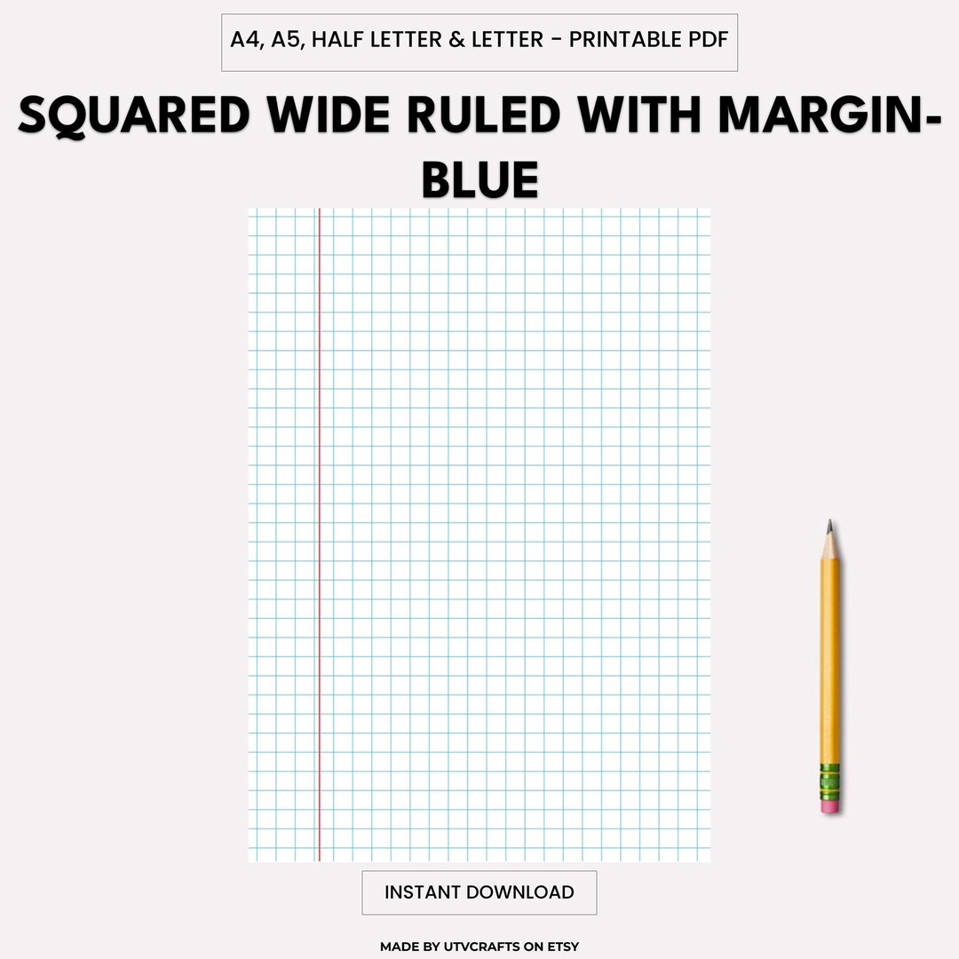 Squared Wide Ruled Handwriting Paper | Blue Graph Printable - Etsy