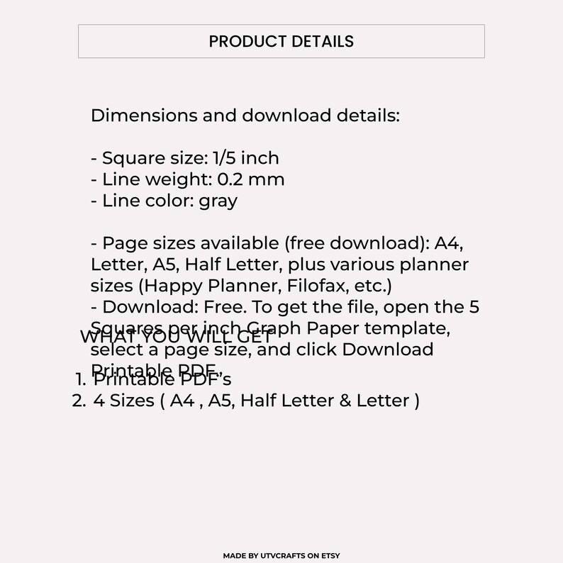 5 Squares per Inch Graph Paper (A4, Letter, A5 & Half Letter Printable ...