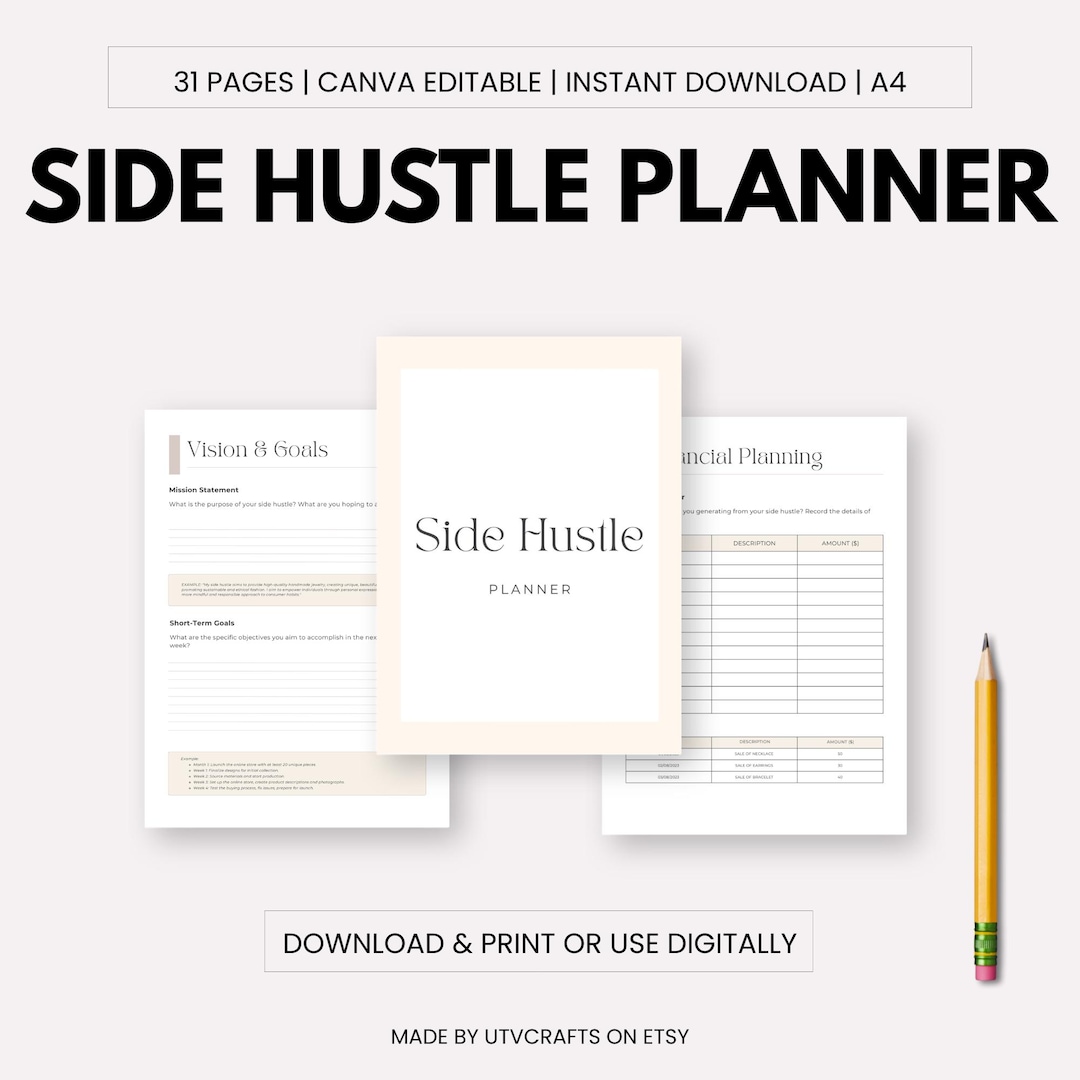 Side Hustle Planner | Editable Canva Template, Printable PDF - Etsy