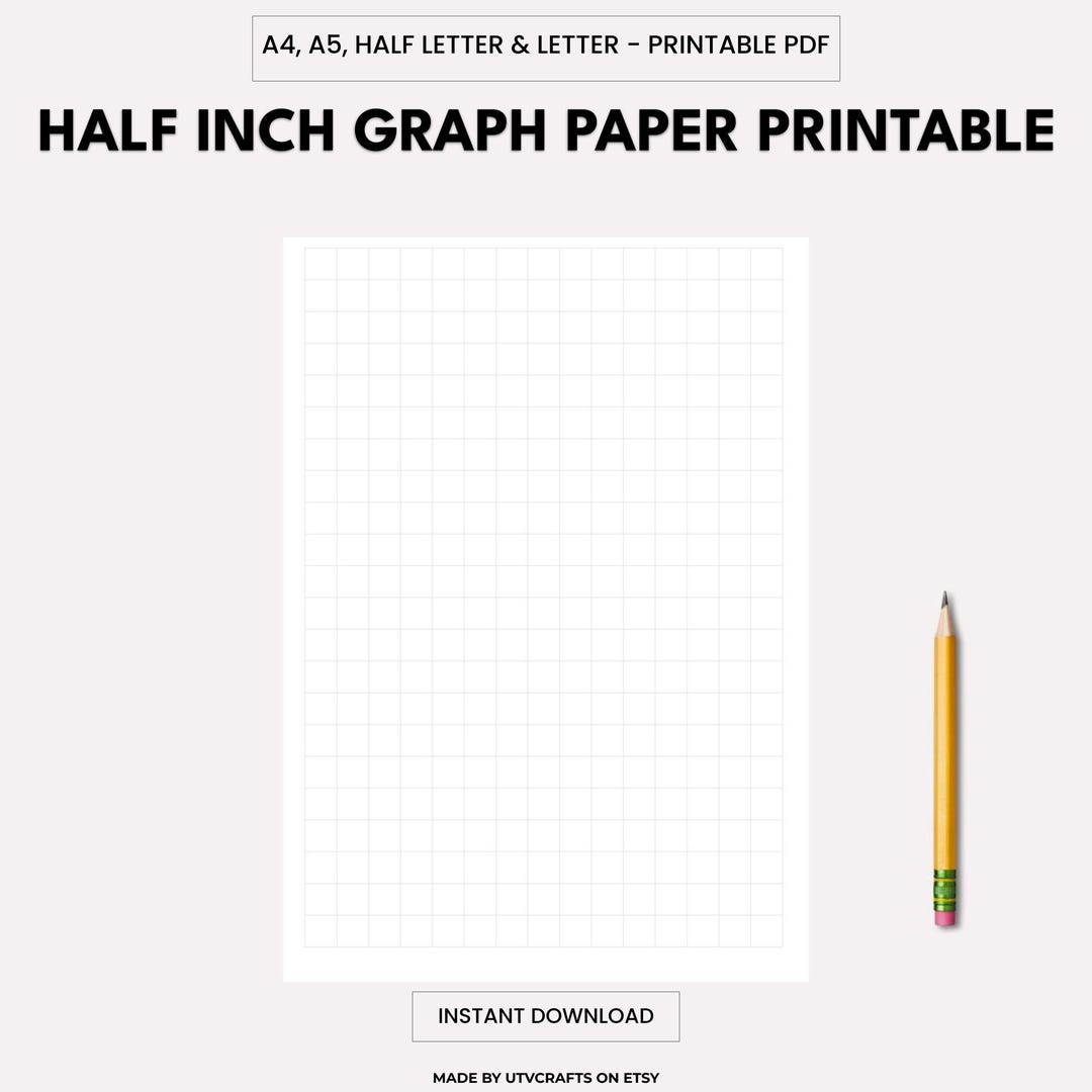 Half Inch Graph Paper (A4, Letter, A5 & Half Letter Printable PDF ...