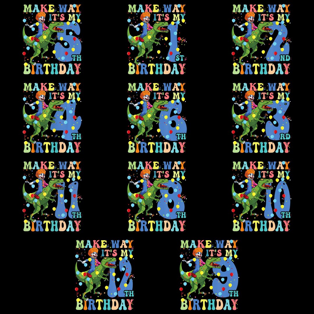 Magical Circus Clown and Dinosaur Birthday PNG, Funny Clown on T-rex ...