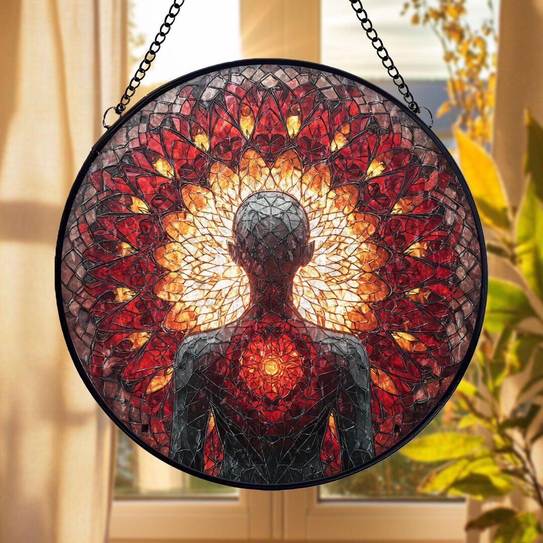 Mystical Chakra Stained Glass Suncatcher, Red Energy Mandala Human ...