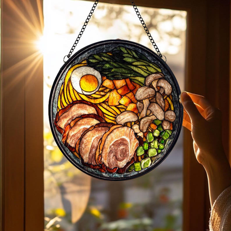 Ramen Bowl Stained Glass Suncatcher, Japanese Food Window Hanging Sun ...
