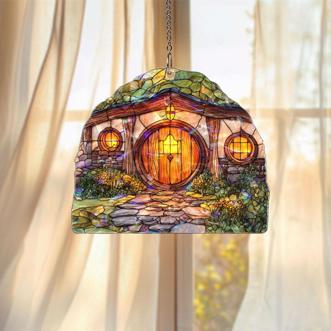 Hobbit House Acrylic Suncatcher, Fantasy Cottage Window Hanging ...