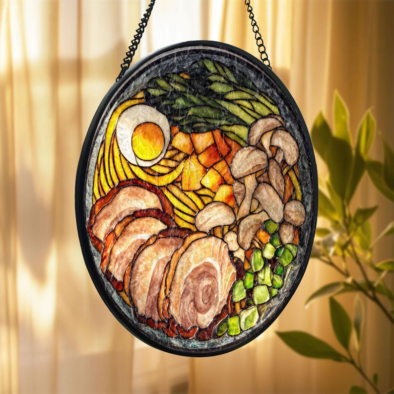Ramen Bowl Stained Glass Suncatcher, Japanese Food Window Hanging Sun ...