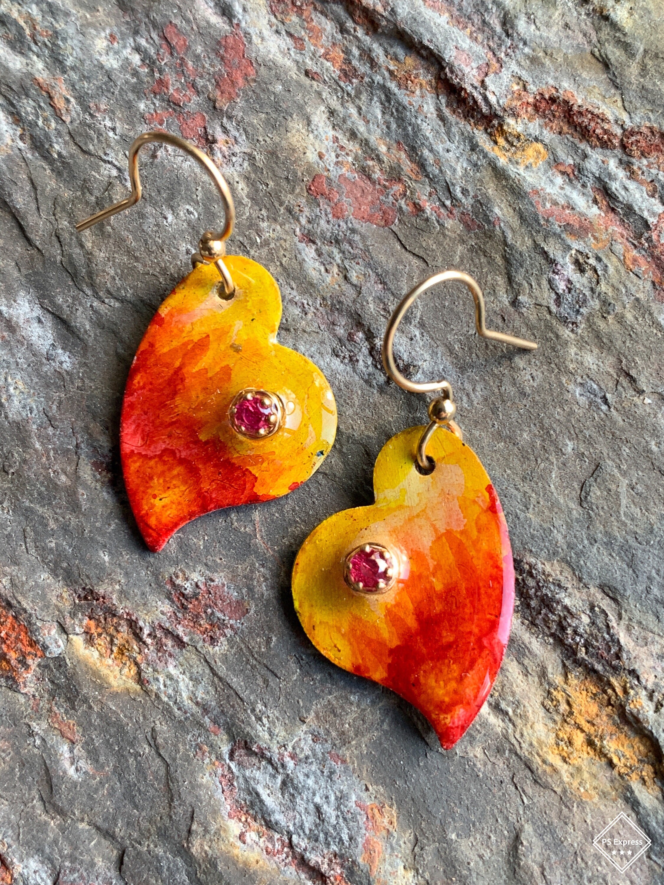 Ruby Heart Alcohol Ink Hand Painted Copper & Gold Filled Drop - Etsy