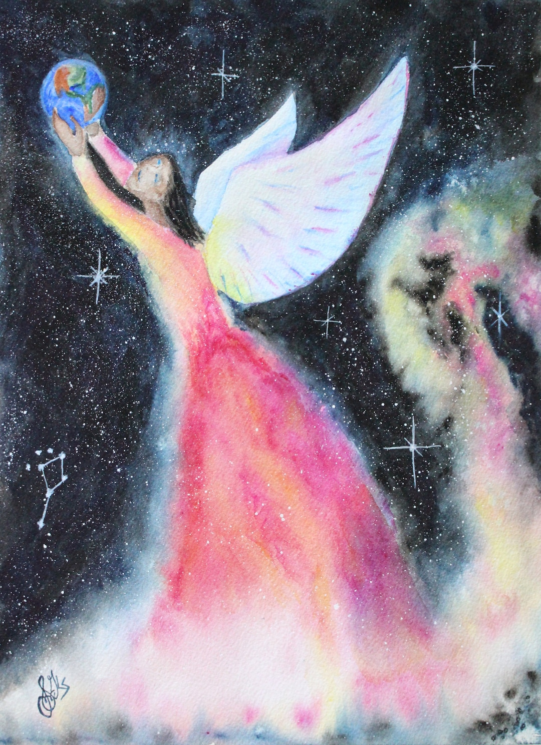Earth Angel Art, Watercolor Original Painting, Angel Art Print, Angel ...