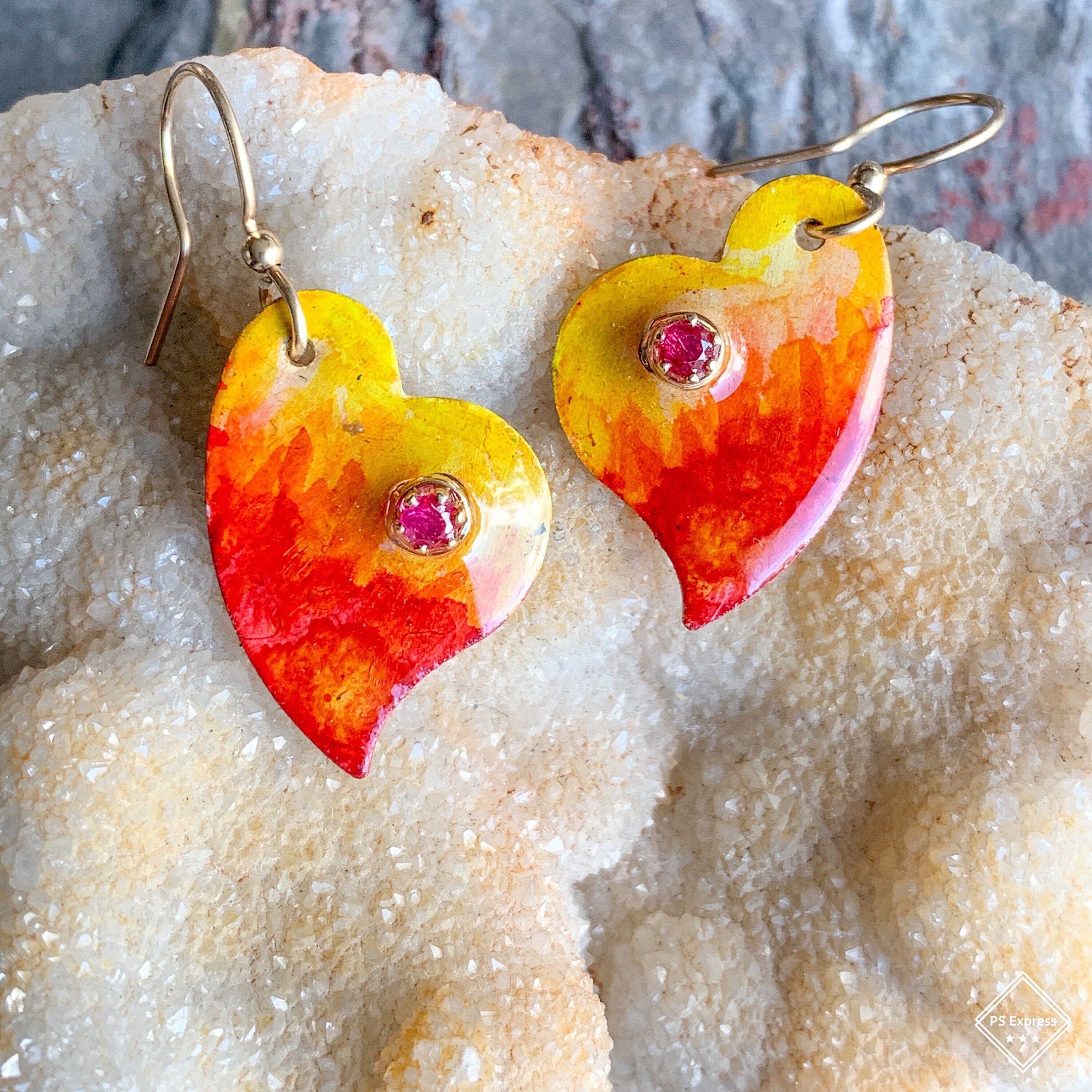 Ruby Heart Alcohol Ink Hand Painted Copper & Gold Filled Drop - Etsy