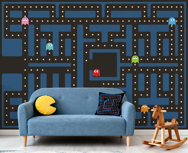 Pacman Ghosts Wallpaper Retro Arcade Wall Decal Retro Game Wall Sticker ...