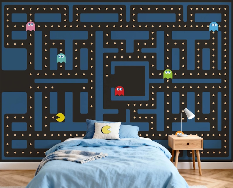 Pacman Ghosts Wallpaper Retro Arcade Wall Decal Retro Game Wall Sticker ...