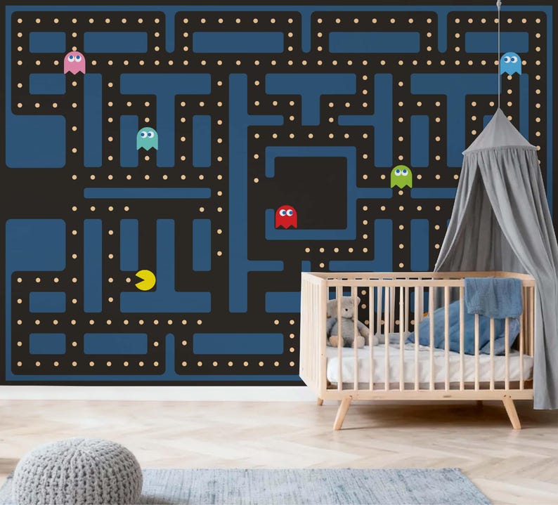 Pacman Ghosts Wallpaper Retro Arcade Wall Decal Retro Game Wall Sticker ...