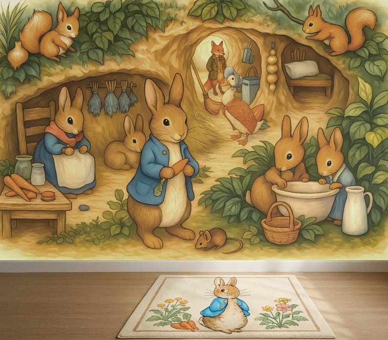 Peter Rabbit Wall Decal Bunny Wallpaper Peter and Friends Wall Sticker ...