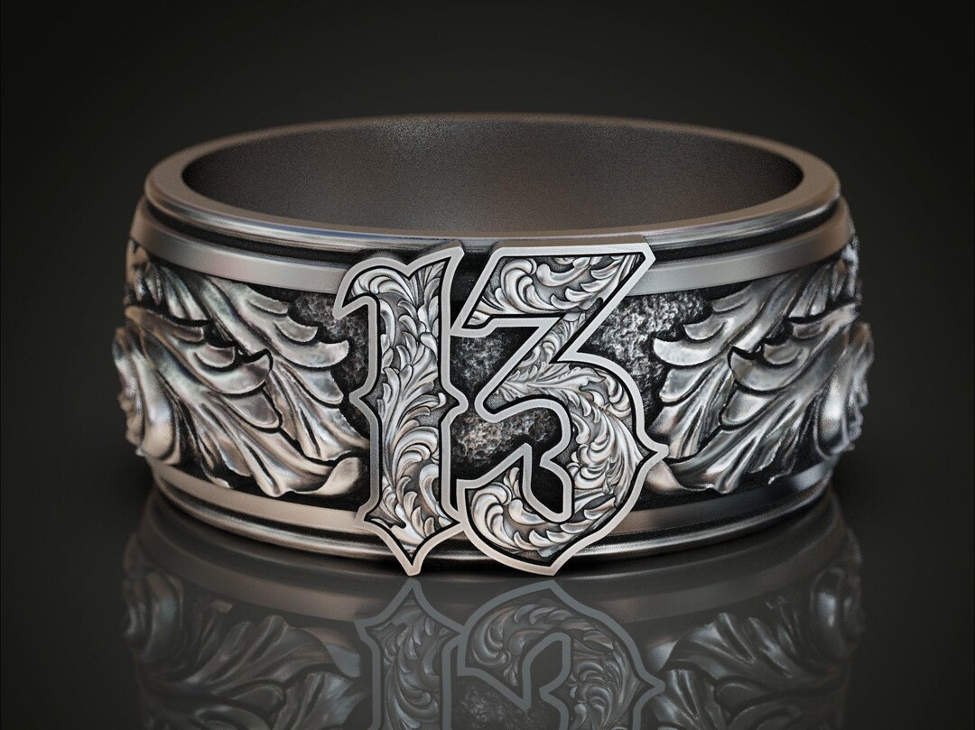 Lucky Thirteen Amulet Baroque Band Ring, Lucky Number 13 Ring, Unique ...