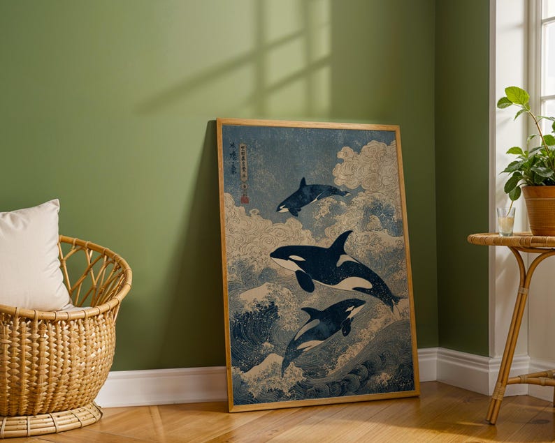 Orca Poster – Vintage Japanese Ocean Art – Killer Whale Wall Decor ...