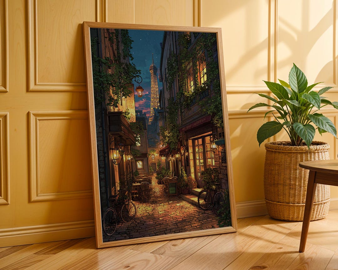 Paris Alley Night Poster - Anime-style Illustration - Cozy Mood - Etsy