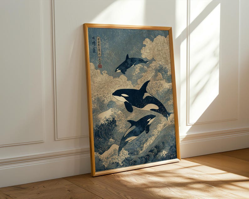 Orca Poster – Vintage Japanese Ocean Art – Killer Whale Wall Decor ...