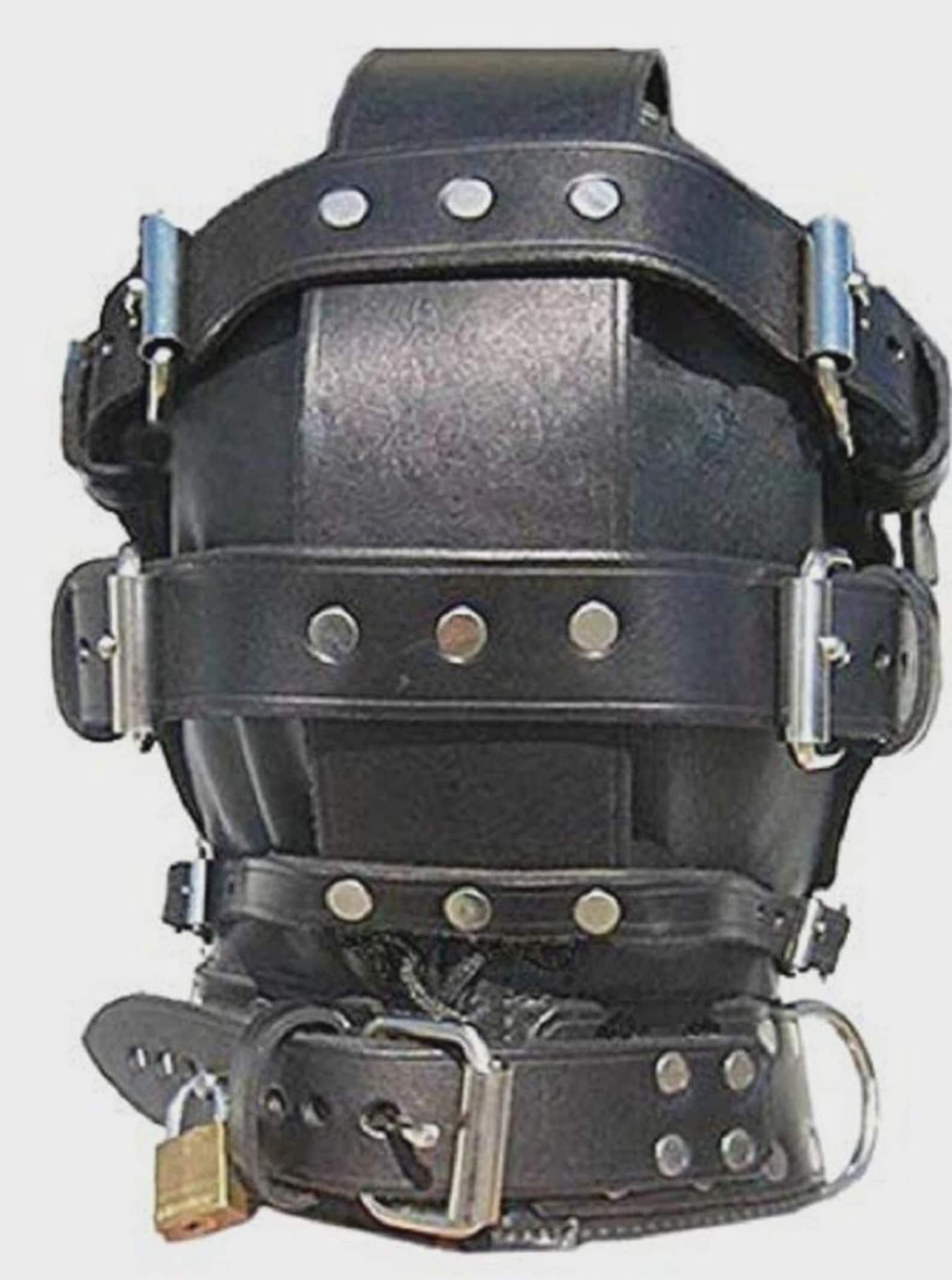 Unisex Bondage Hood Gimp Mask Real Leather With Blindfold and Locking ...