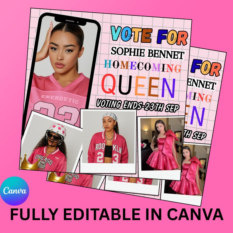 Homecoming Queen Flyer Template: Pink DIY Vote Campaign (digital ...