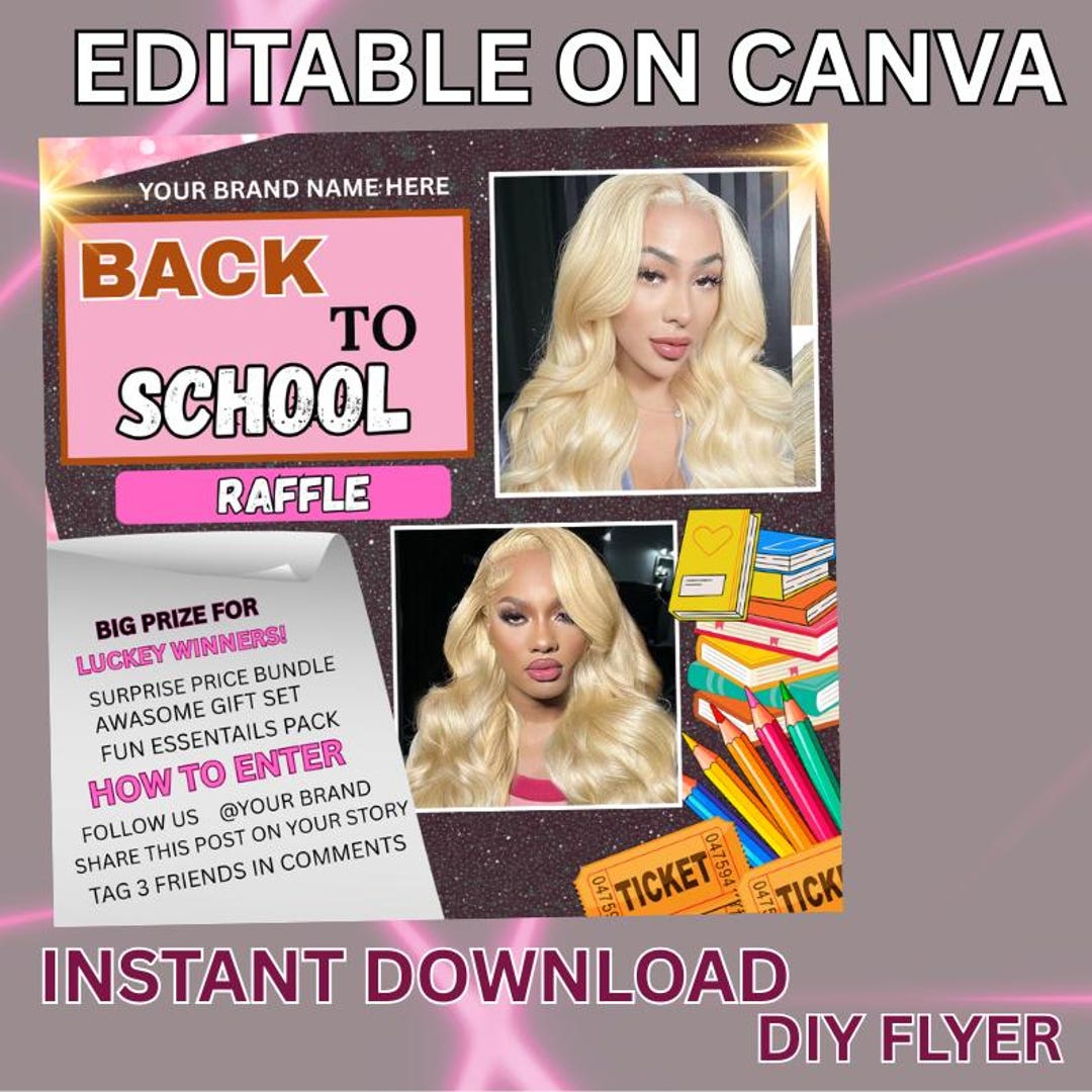 Back to School Raffle Flyer: Hair, Nails, Lashes Giveaway (canva ...