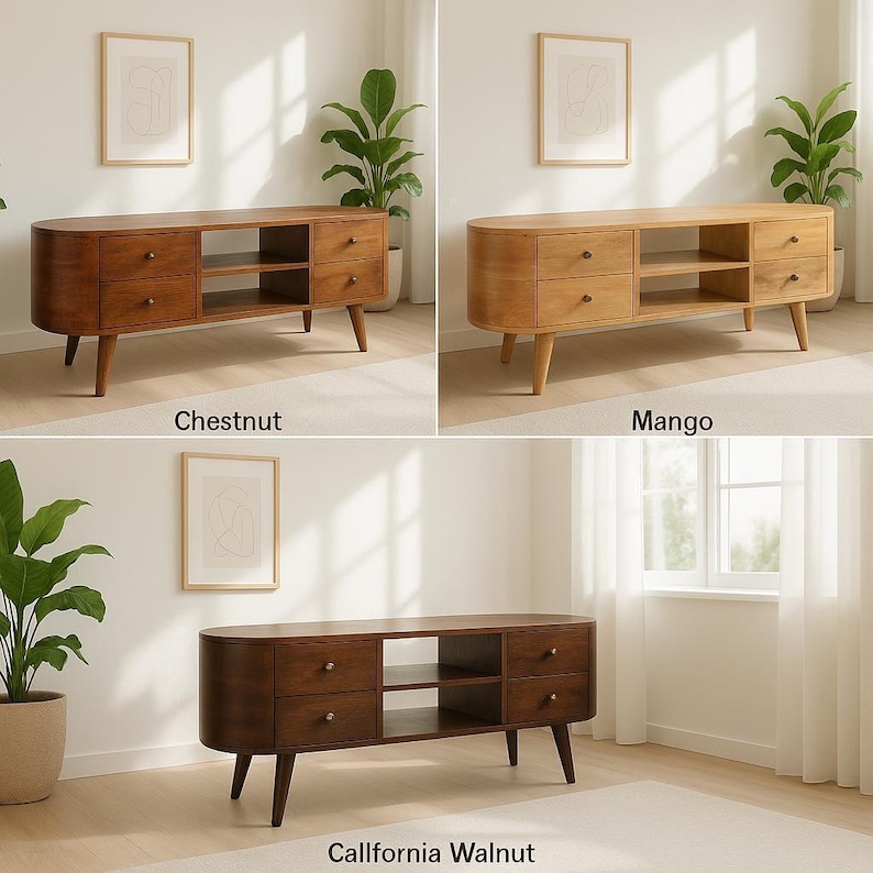 Handcrafted Solid Mango Wood Entertainment Unit: Mid-century Modern TV ...