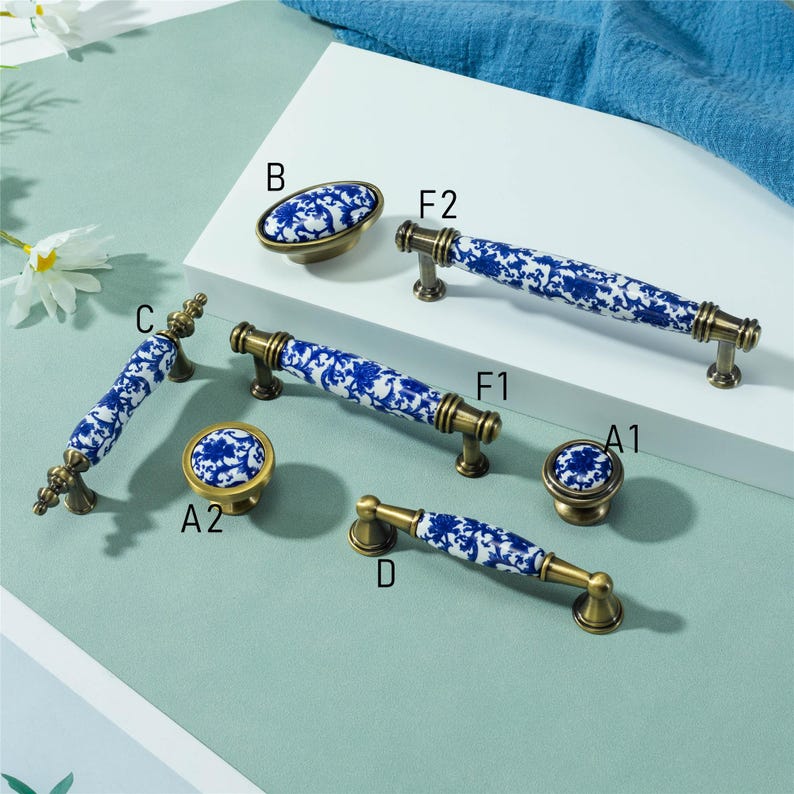 Blue and White Porcelain Cabinet Handles : Ceramic Drawer Pulls ...