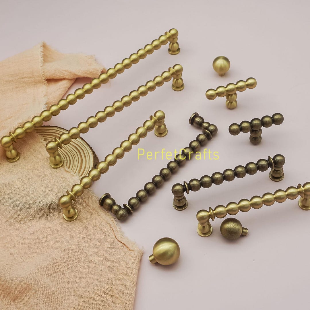 Solid Brass Beaded Drawer Pull: Gold Cabinet Handles, Unique Brass ...