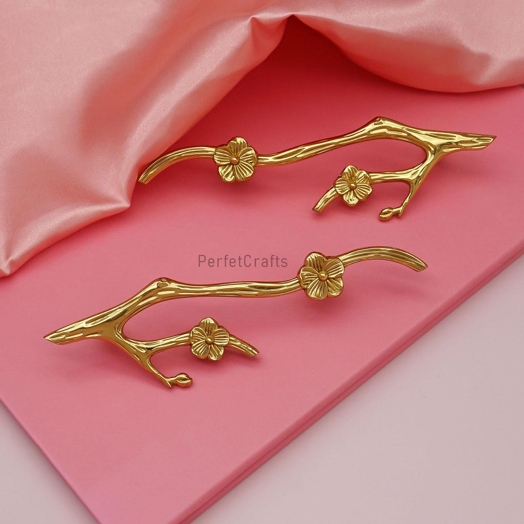 Decorative Flower Drawer Pulls , Brass Branches Cabinet Handles ,floral ...