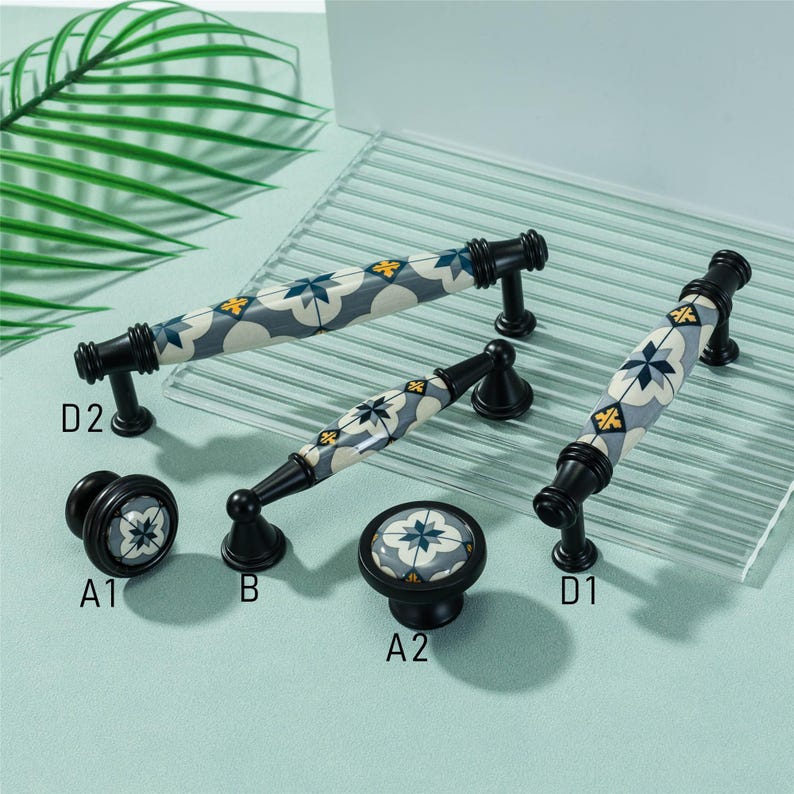 Flower Ceramic Kitchen Cabinet Handles - Black,white Drawer Knobs Pulls ...