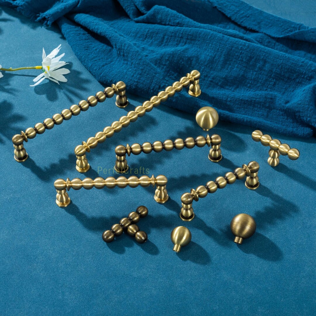Antique Brass Kitchen Cabinet Handles : Beaded Dresser Drawer Pulls ...