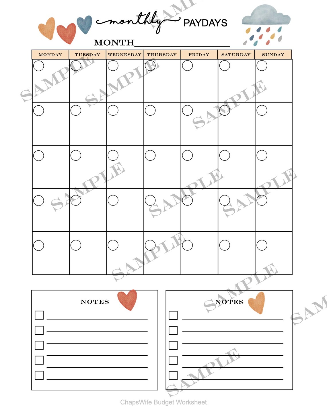 Payday Tracker, Monthly Payday Tracker, Yearly Payday Tracker, PDF ...