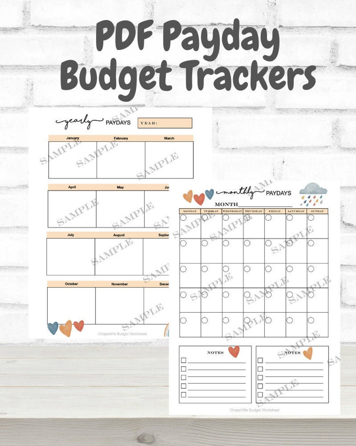 Payday Tracker, Monthly Payday Tracker, Yearly Payday Tracker, PDF ...