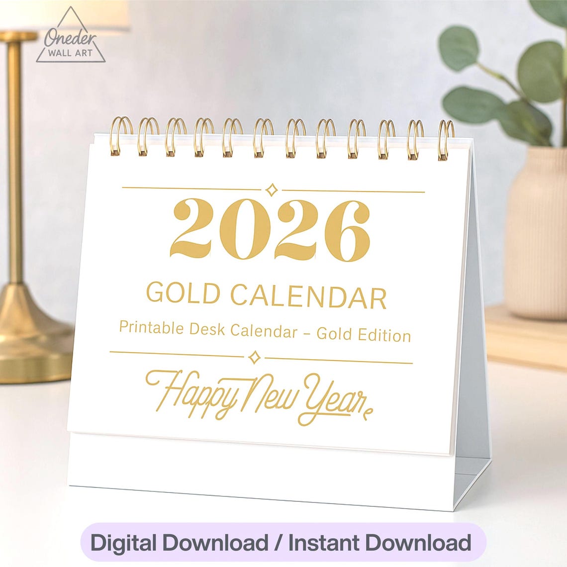 2026 Gold Desk Calendar Printable • Luxury Minimalist Calendar ...