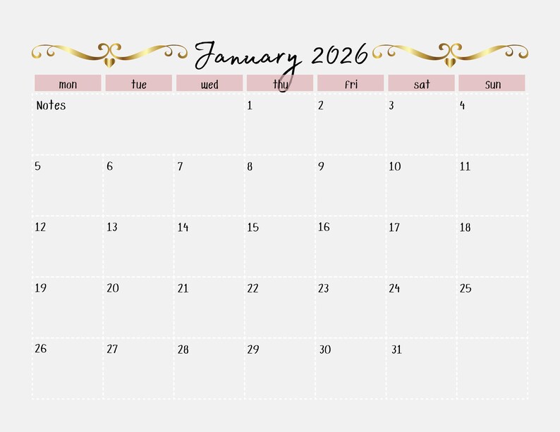 2026 Gold Desk Calendar Printable • Luxury Minimalist Calendar ...