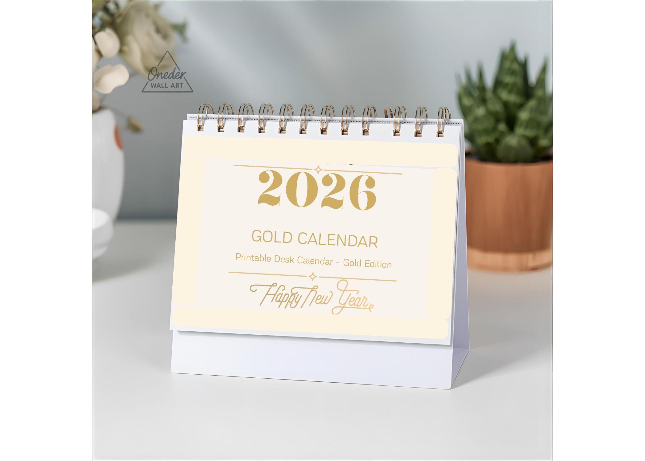 2026 Gold Desk Calendar Printable • Luxury Minimalist Calendar ...