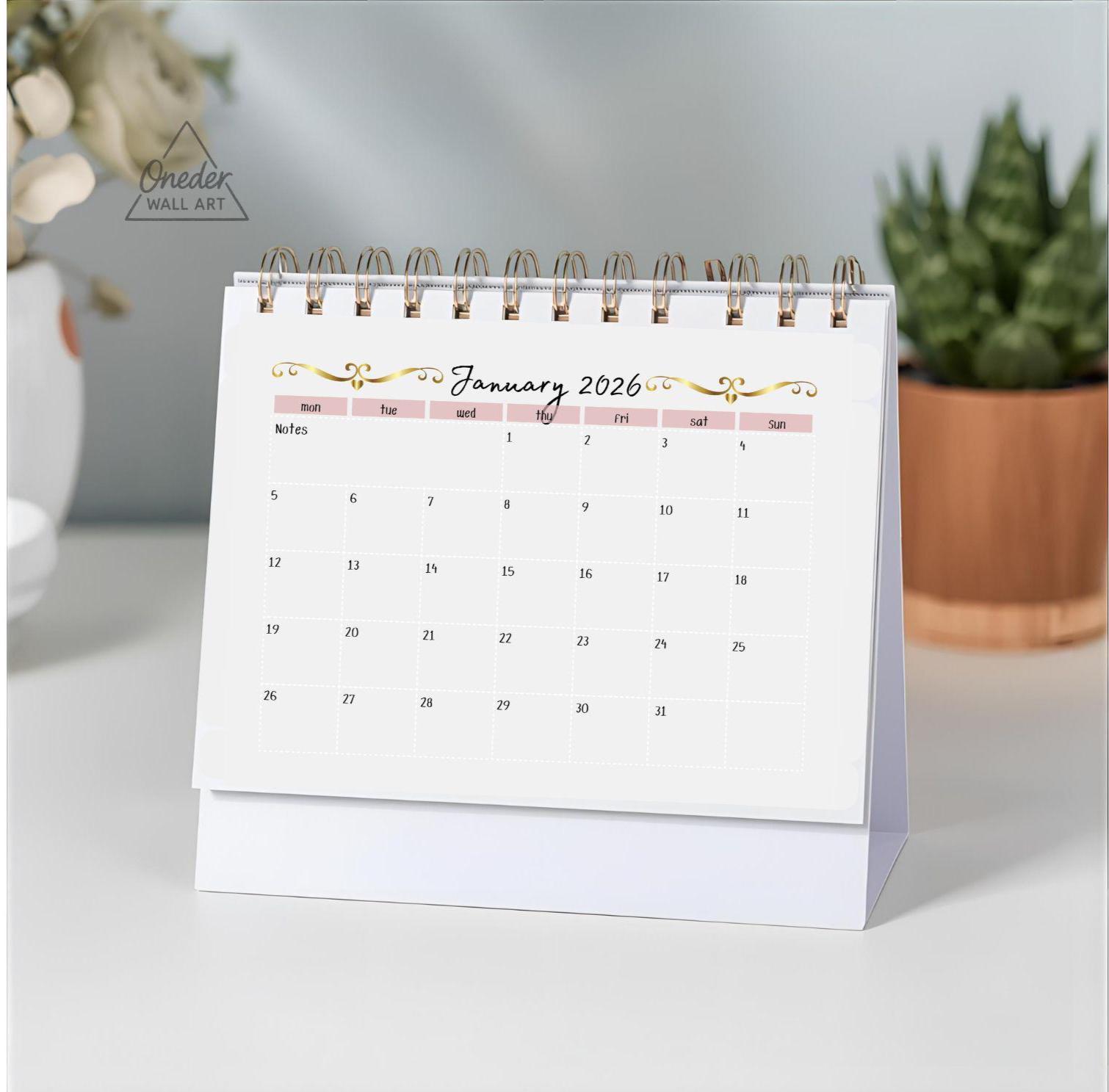 2026 Gold Desk Calendar Printable Luxury Minimalist Calendar