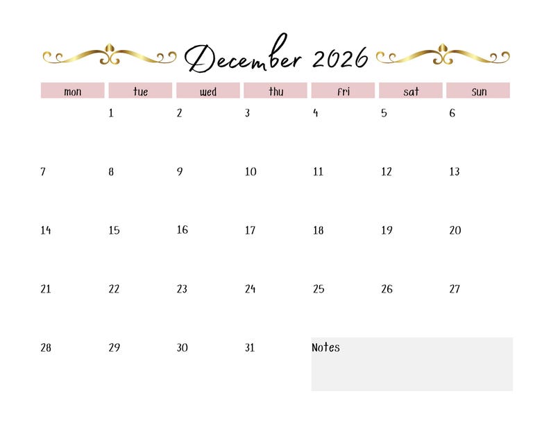 2026 Gold Desk Calendar Printable • Luxury Minimalist Calendar ...