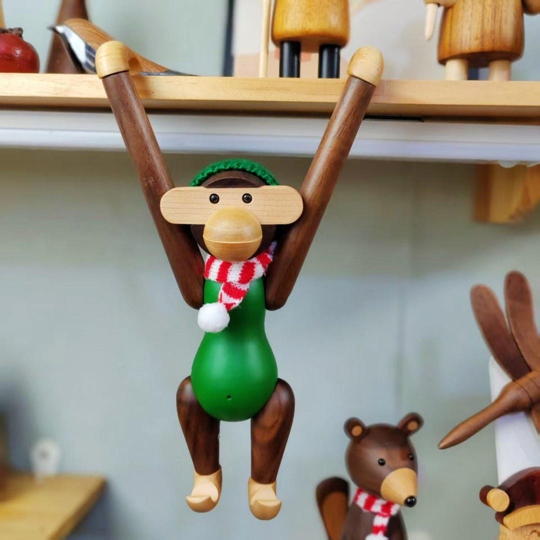 Handmade Wooden Monkey Puppet | Festive Christmas Decor & Whimsical ...