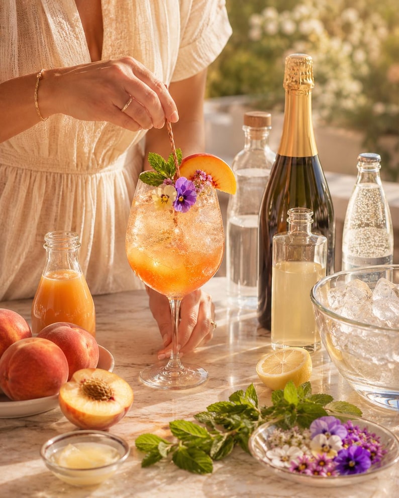 Peach Sunset Spritz Cocktail Recipe Card | Summer Drink Printable ...