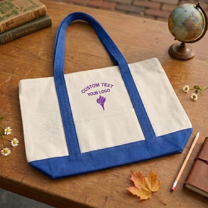 Custom Embroidered Canvas Tote Bag With University Logo, Personalized ...