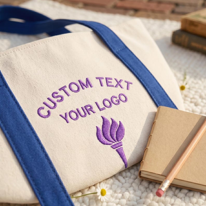 Custom Embroidered Canvas Tote Bag With University Logo, Personalized ...
