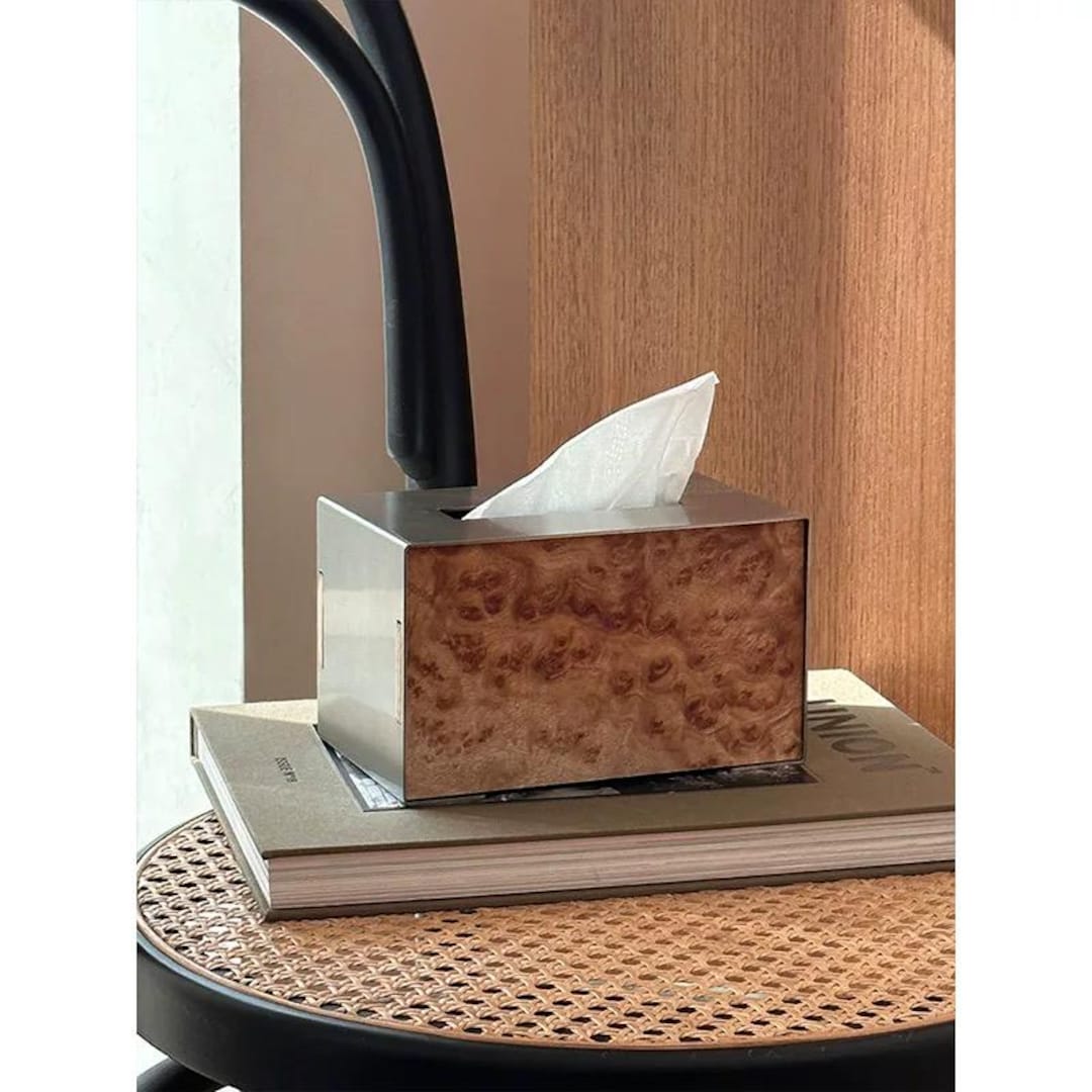 Mid Century Modern Tissue Box Cover | Wood and Stainless Steel Tissue ...